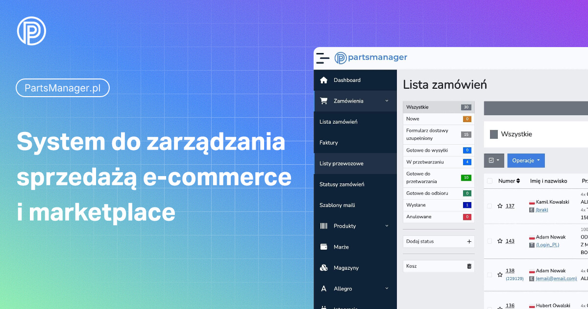 Integracja Poczta Polska z PartsManager: E-nadawca